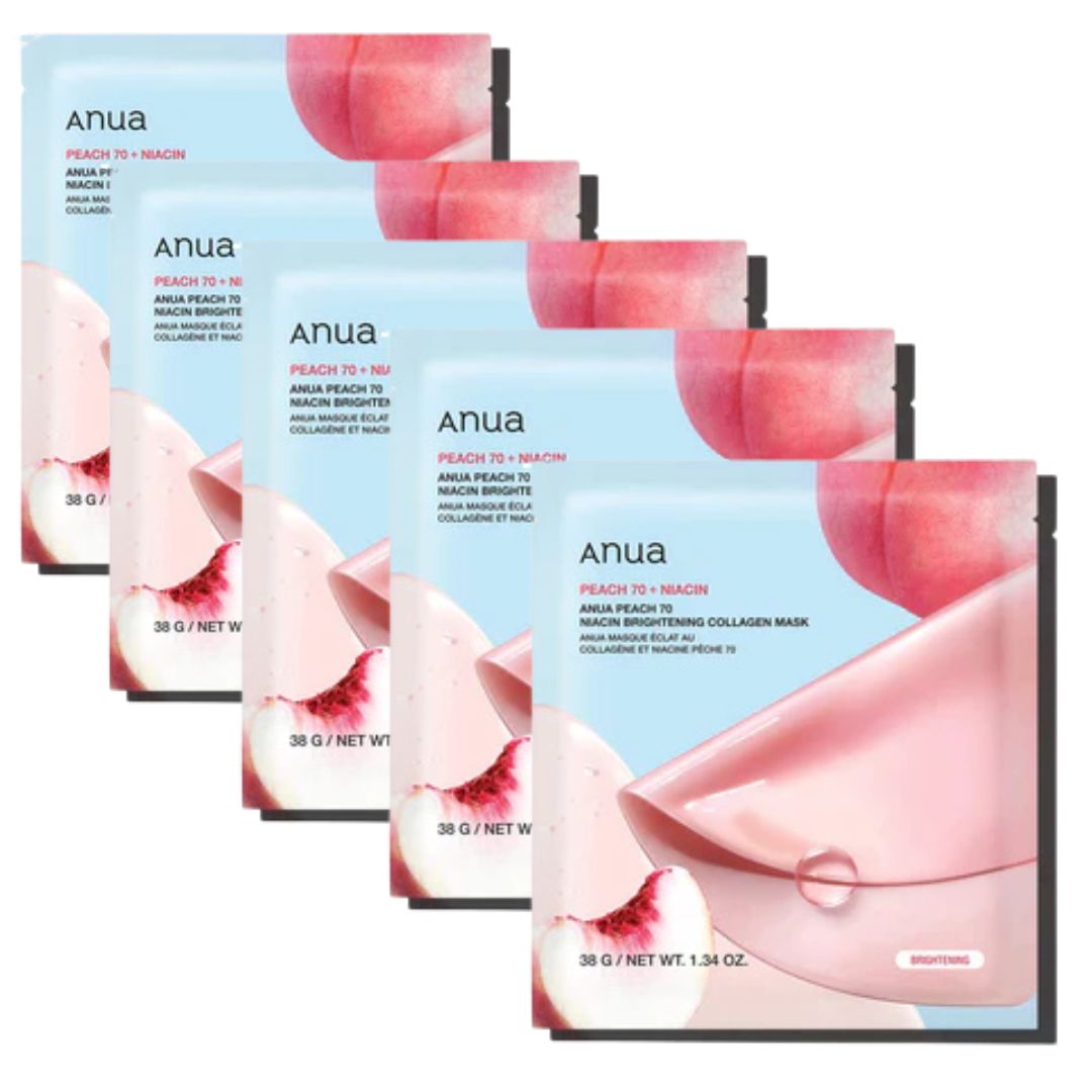 5 pack ANUA PEACH 70 NIACIN BRIGHTENING COLLAGEN MASK Bundle